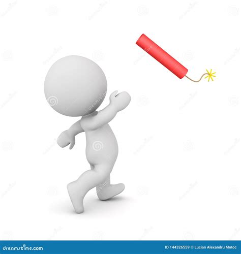 3d Character Throws A Big Red Dynamite Stick Stock Illustration