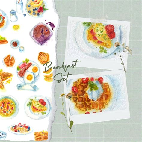 Watercolor Breakfast Set Masterbundles