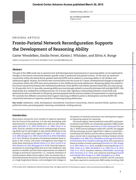 Pdf Fronto Parietal Network Reconfiguration Supports The Development Of Reasoning Ability