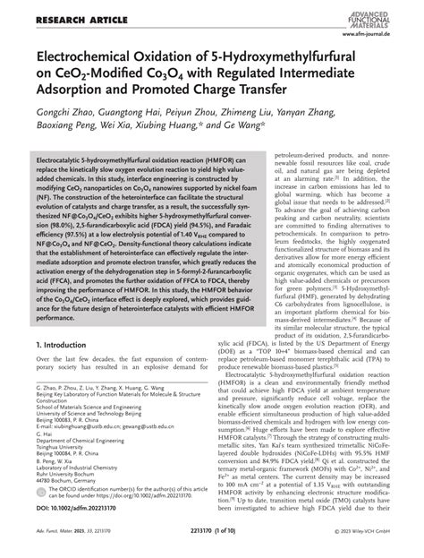 Electrochemical Oxidation Of 5‐hydroxymethylfurfural On Ceo2‐modified Co3o4 With Regulated