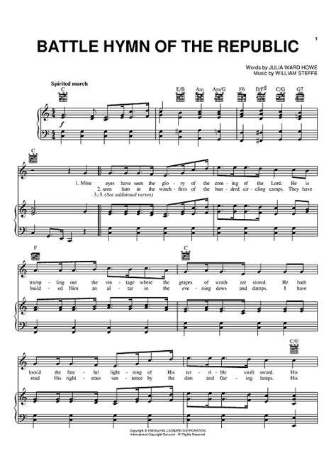 Battle Hymn Of The Republic Sheet Music By Julia Ward Howe For Pianovocalchords Sheet Music Now
