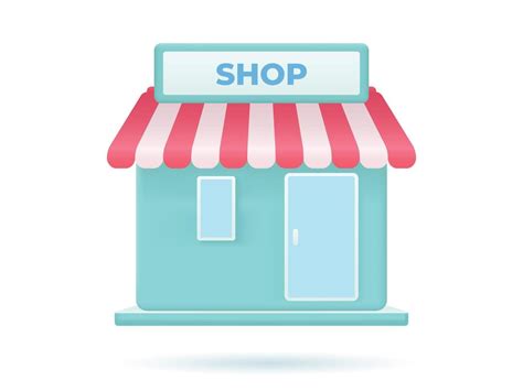 3d Icon Grocery Awning Store Building Facade Front Side View