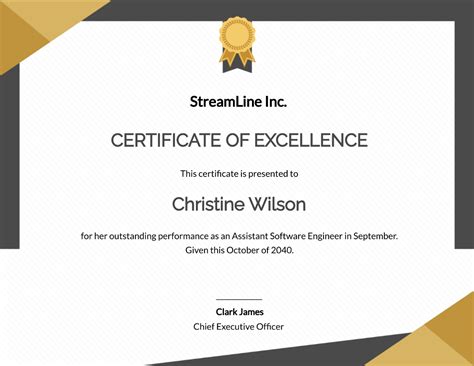 Free Certificate Of Excellence Edit Online And Download