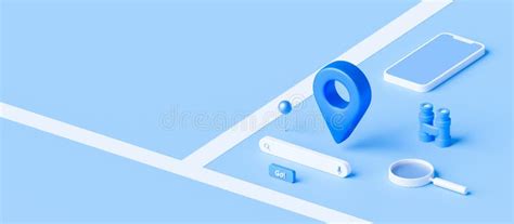 蓝色背景上的地图和定位销或导航图标符号等距与搜索概念3d呈现 库存例证 插画 包括有 定位 方向 218754433