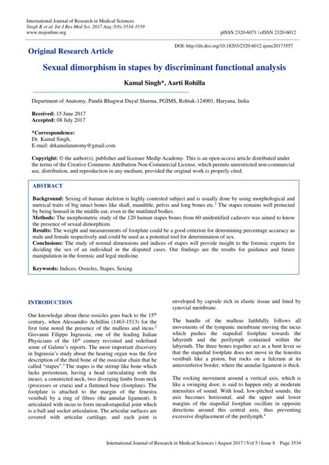 Pdf Sexual Dimorphism In Stapes By Discriminant Functional Analysis