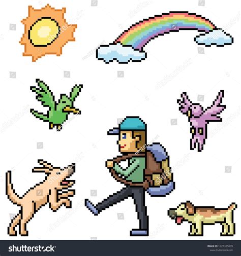 Vector Pixel Art Relax Walk Isolated Stock Vector Royalty Free