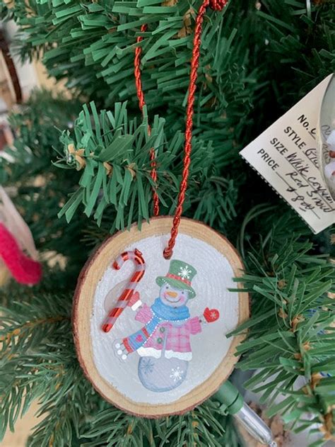 Wood Slab Christmas Ornaments With Snowmen Scene By Lisa Etsy