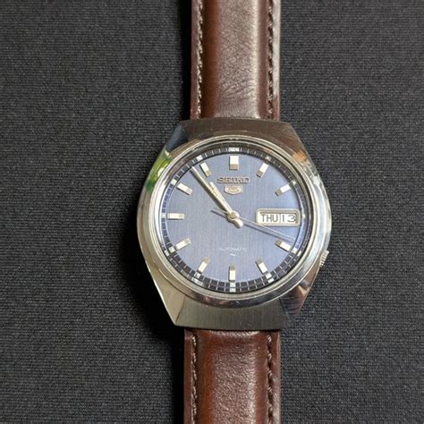 Seiko 5 Automatic Watch Blue Dial Leather Band 7009 Movement