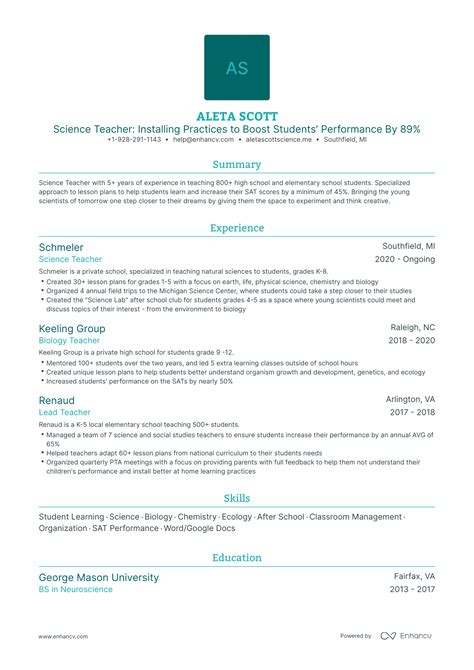 5 Science Teacher Resume Examples And Guide For 2023
