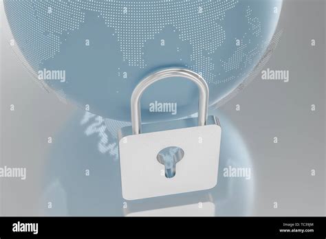 Three Dimensional Rendering Metal Encryption Lock With Tech Background