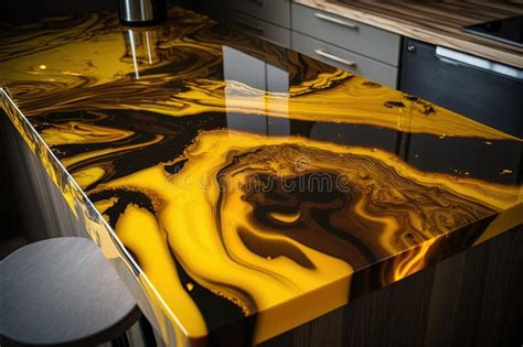 Yellow Epoxy Resin Kitchen Countertops Generative Ai Stock