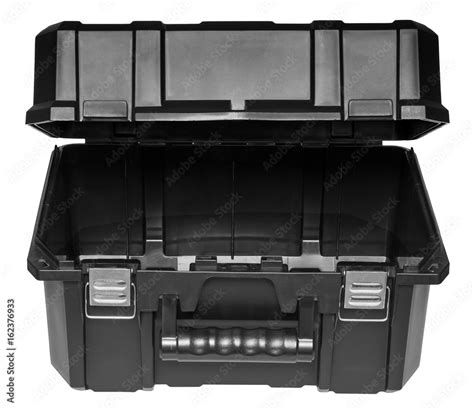 Slightly Opened Black Plastic Tool Box Isolated On White Background