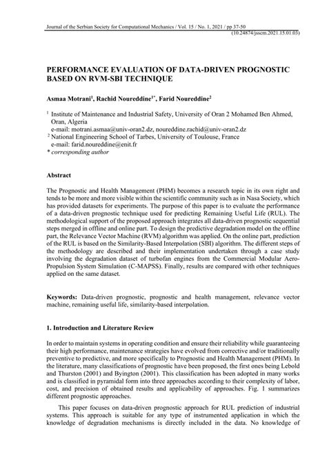 Pdf Performance Evaluation Of Data Driven Prognostic Based On Rvm Sbi Technique