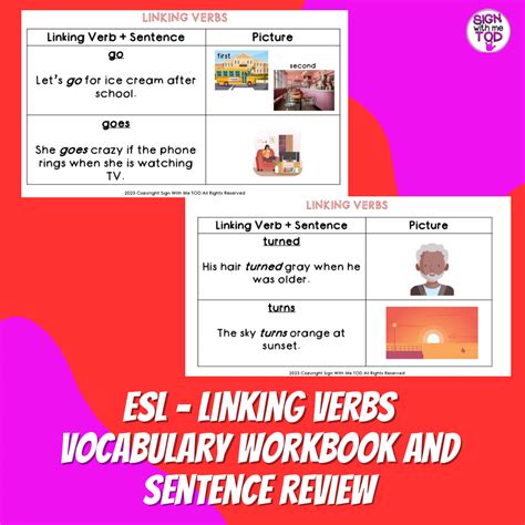 Esl Linking Verbs Vocabulary Workbook And Sentence Review Made By