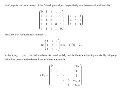Solved A Compute The Determinant Of The Following