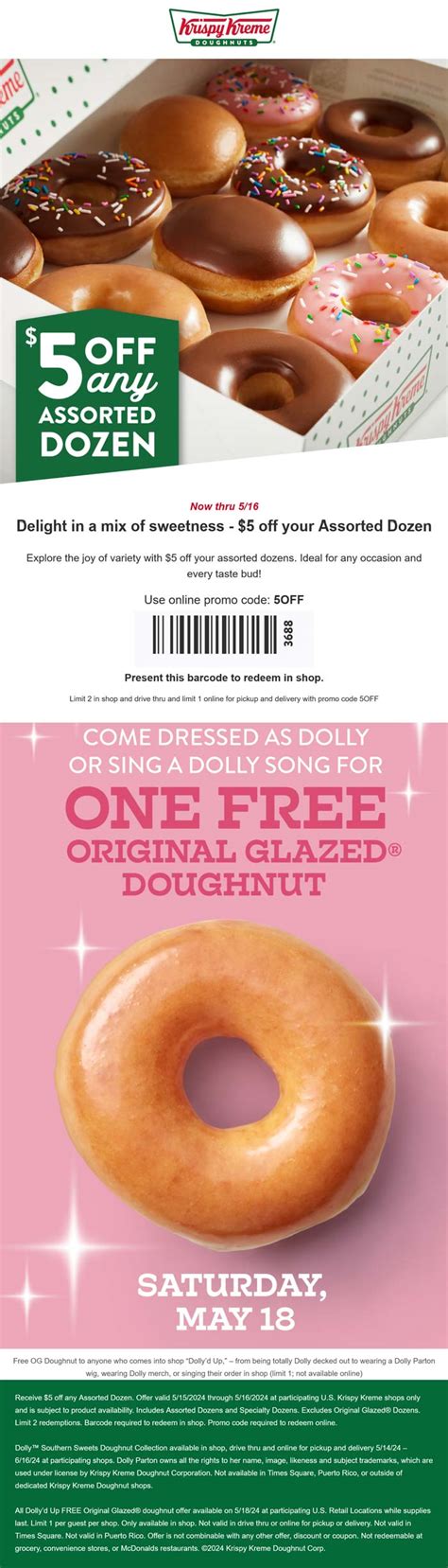 5 Off Assorted Dozen Free Doughnut For Dolly Fans Saturday At Krispy
