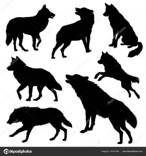 늑대 실루엣 세트 Stock Vector By ©dianapryadieva 155151444