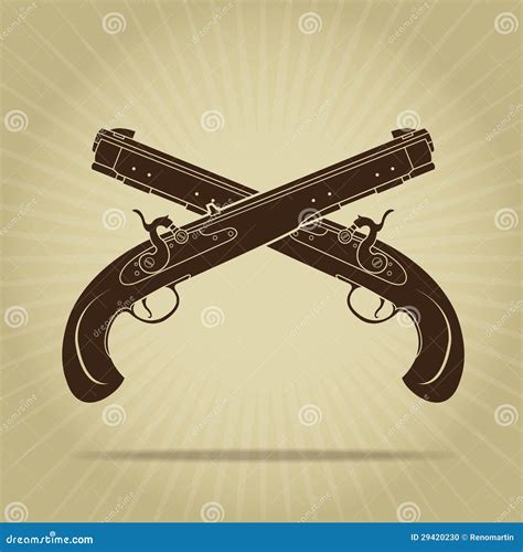 Silueta Cruzada Vintage De Las Pistolas De La Percusión Ilustración Del