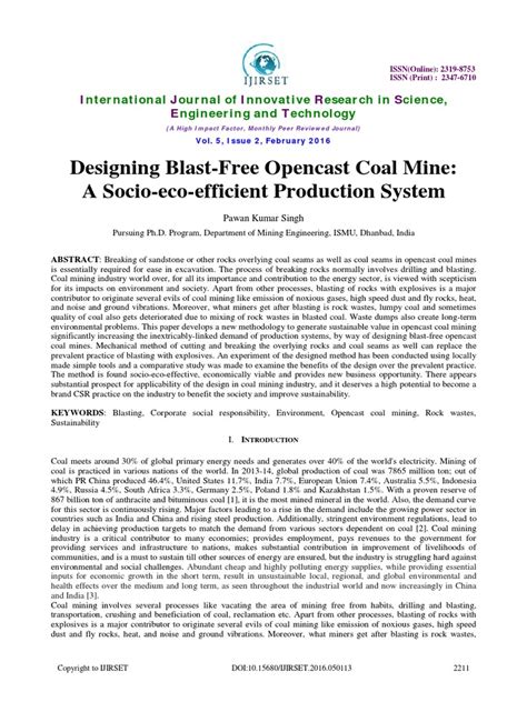 113 29 Designing Last Free Opencast Coal Mine Pdf Coal Mining