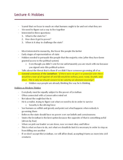 Lecture 4 Nick Garside Lecture 4 Hobbes Scared That We Focus To Much On What Humans Ought