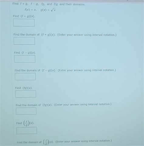 solved find f g f−g fg and f g and their domains