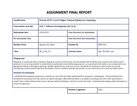 Asm Part1 Sdlc Bh01463 Nguyenducngoc Assignment Final Report Qualification Pearson Btec Level