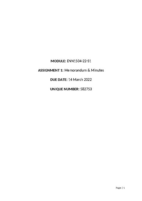 Enn1504 22 S1 Assignment 1 Module Enn1504 22 S Assignment 1 Memorandum And Minutes Due Date