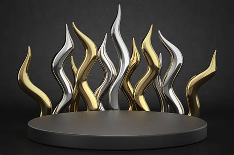 럭셔리 스타일의 제품 프리젠 테이션을위한 창조적 인 모형 흰색과 노란색 금색의 추상적 인 가지가있는 검은 색 플랫폼 3d 렌더링