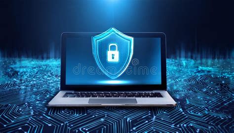 Cybersecurity Concept With A Laptop Displaying A Shield And Lock Icon