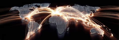 Glowing Digital World Map With Parcel Lines Illustrating Global Connections Between Continents