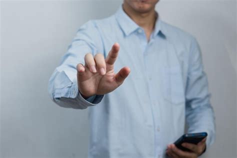 Premium Photo Businessman Pressing Button On Virtual Screencopy Space