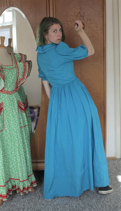 Bright Blue 1970s Maxi Dress With Half Length Puffed Gem