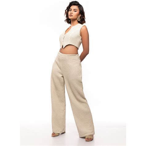 Buy Ecru Waffle Waistcoat For Women Indyverse