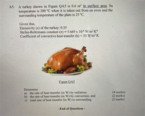 Solved A5 A Turkey Shown In Figure Qa5 Is 06 M² In Surface