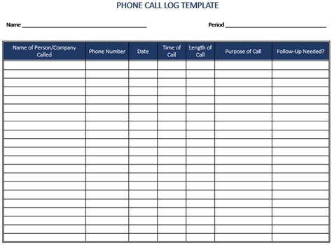 Call Log Excel Template Free NAWSLA