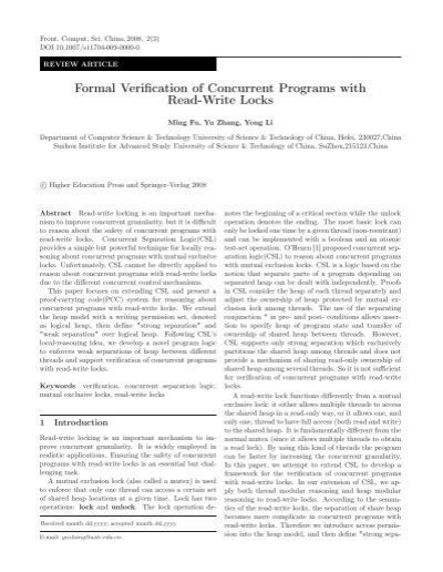 formal verification of concurrent programs with read write locks