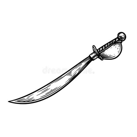 Pirate Cutlass Saber Hand Drawn Sketch Style Corsair Weapon In