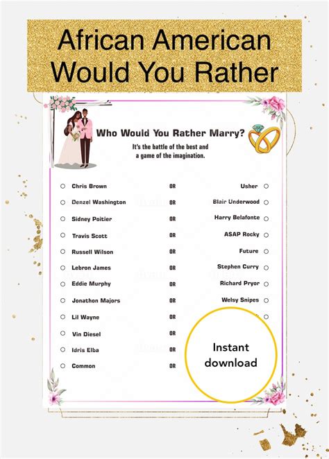 Who Would You Rather Marry Game African American Game Etsy