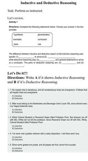 Solved Inductive And Deductive Reasoning Task Perform As Instructed