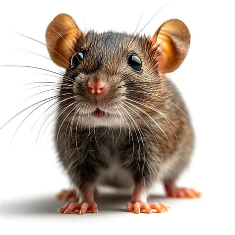 Curious Brown Mouse Isolated On White Background Posing With Tiny Pink Feet And Detailed