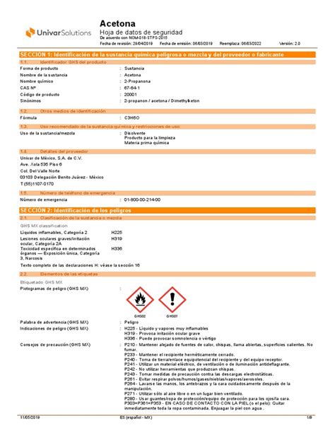 410048050 Acetona Univar Pdf Solubilidad Residuos