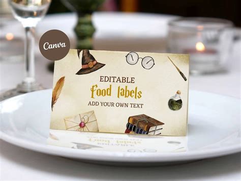 Wizard Birthday Party Food Label Template Wizardry Food Label Card