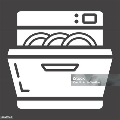 食器洗い機固体アイコンキッチンアプライアンスベクトル グラフィックeps 10 黒の背景にグリフ パターン アイコンのベクターアート素材や