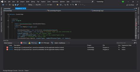 C Interop Type Ccorescannerclass Cannot Be Embedded Use The