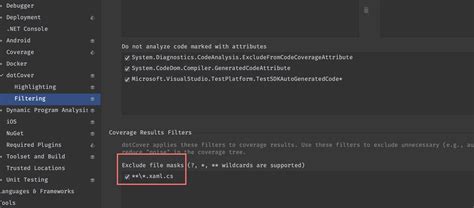 C How To Add Xaml Cs Files To Coverage Results Filters Stack Overflow