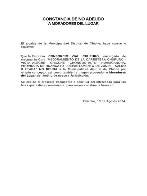 Constancia De No Adeudo Pdf