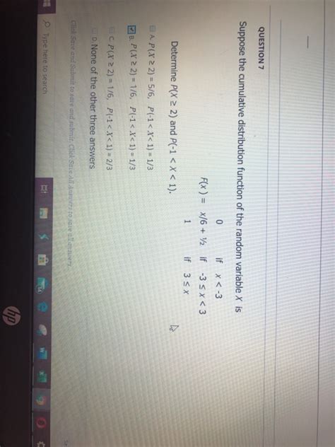 Solved Question 7 Suppose The Cumulative Distribution