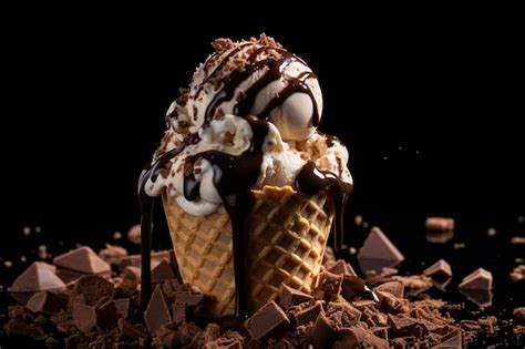 Premium Photo Chocolate Scoop Of Ice Cream On Cone