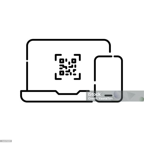 노트북과 스마트폰의 Qr 코드 교차 장치 링크 픽셀 퍼펙트 편집 가능한 스트로크 Brand Name Smart Phone에 대한