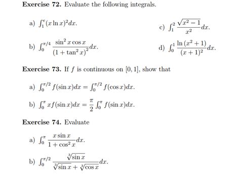 Solved Exercise Evaluate The Following Integrals A Chegg Com